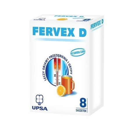 FERVEX D 8 SASZETEK, BEZ CUKRU | Tabletka.pl